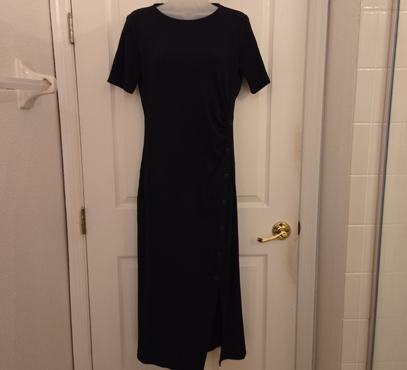 LOFT | Dresses | Loft Elegant Black Midi Dress With Side Buttons | Poshmark